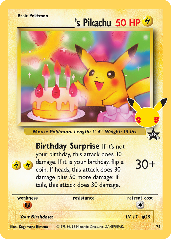 Birthday Pikachu Holo 25th Anniversary - Pokemon Celebrations – PTC ...